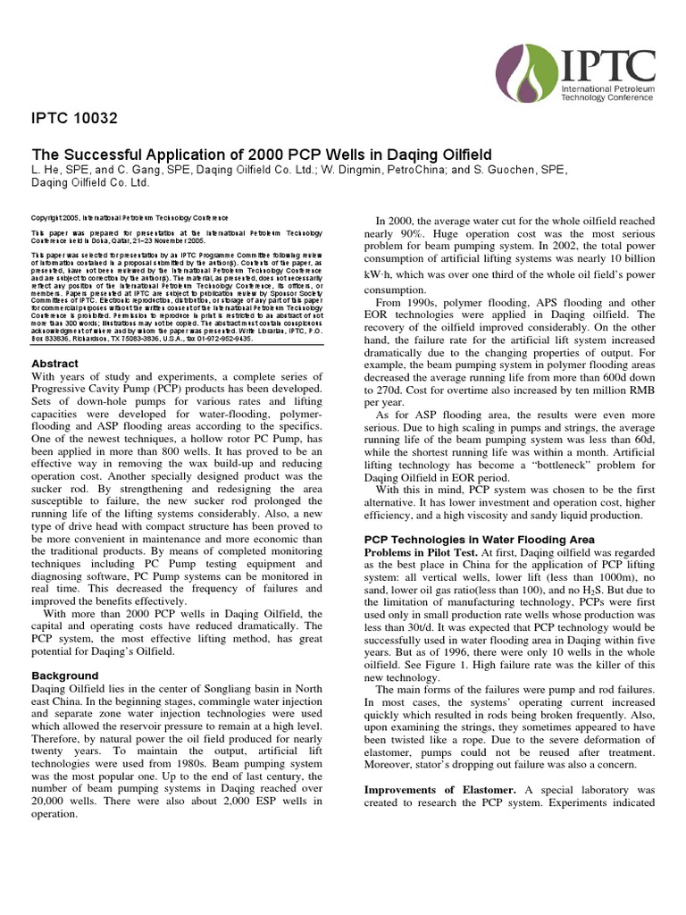 IPTC 10032 The Successful Application of 2000 PCP Wells in Daqing ...