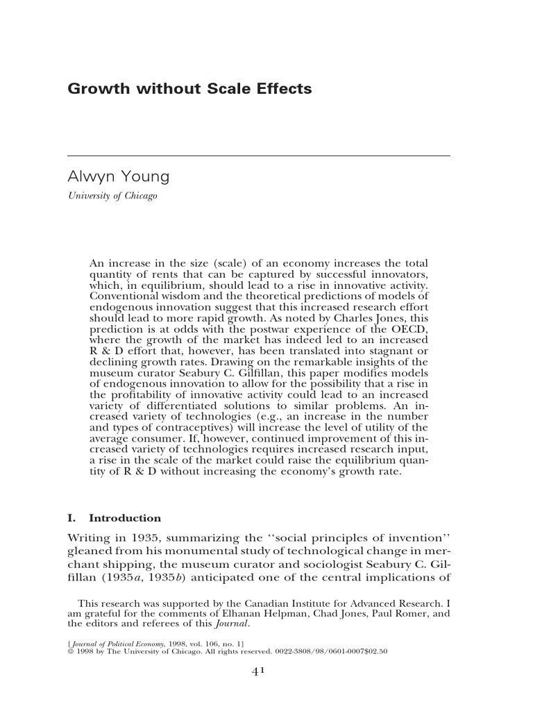 Young Scale Effects | PDF | Economic Equilibrium | Economic Growth