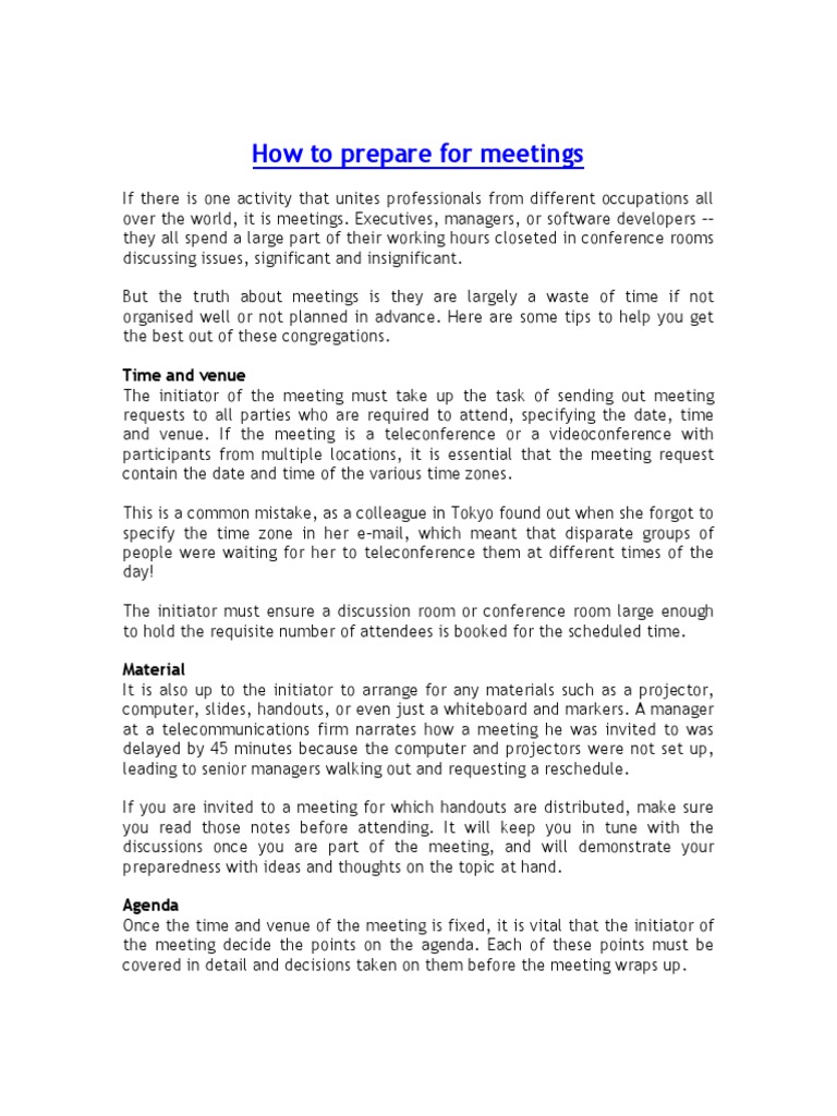 Effective Meeting Preparation Tips | PDF | Business