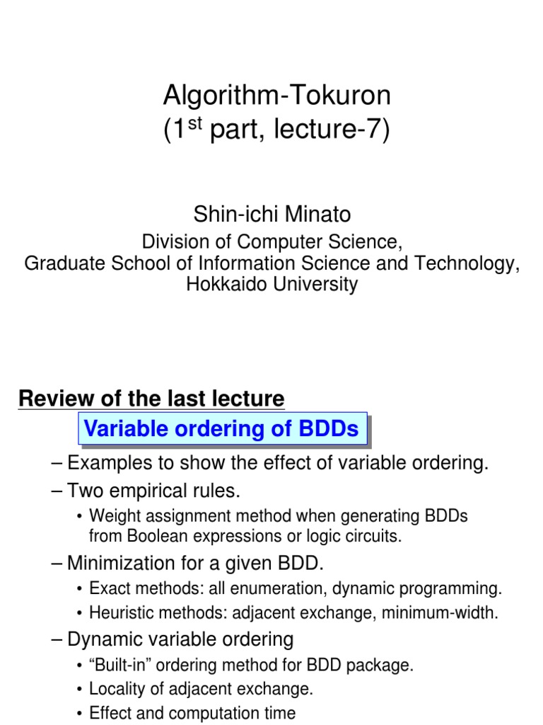 Algorithm-Tokuron (1 Part, Lecture-7) : Shin-Ichi Minato | PDF | Applied Mathematics | Areas Of ...