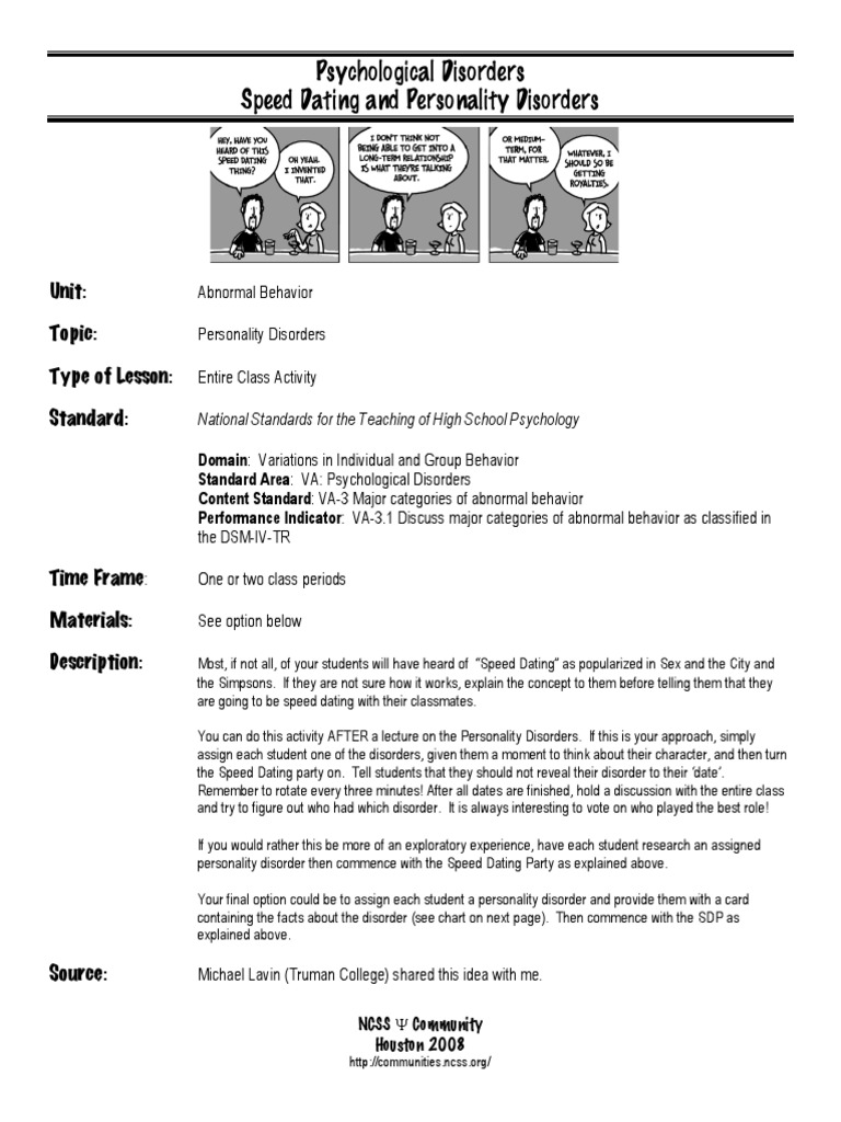 Speed Dating Activity for Personality Disorders | PDF | Personality ...