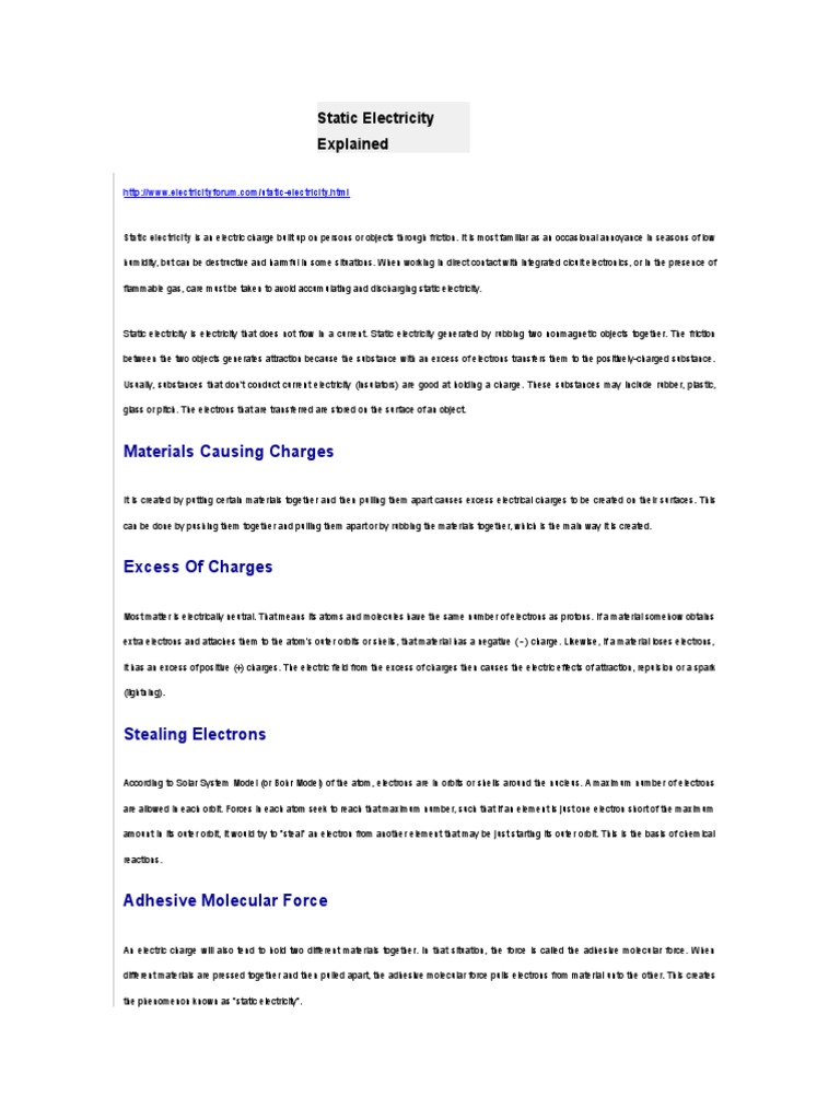 Static Electricity Explained | PDF | Electric Charge | Electrostatics