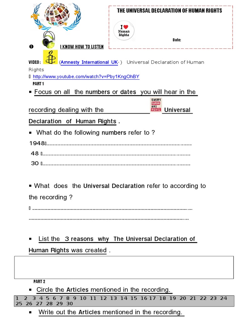 LISTENING N°1 the Universal declaration of Human Rights | PDF