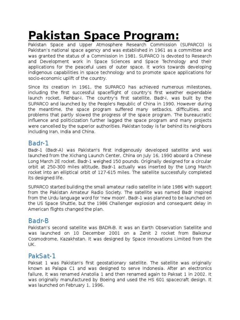 Pakistan Space Program | PDF | Spaceflight Technologies | Space Industry
