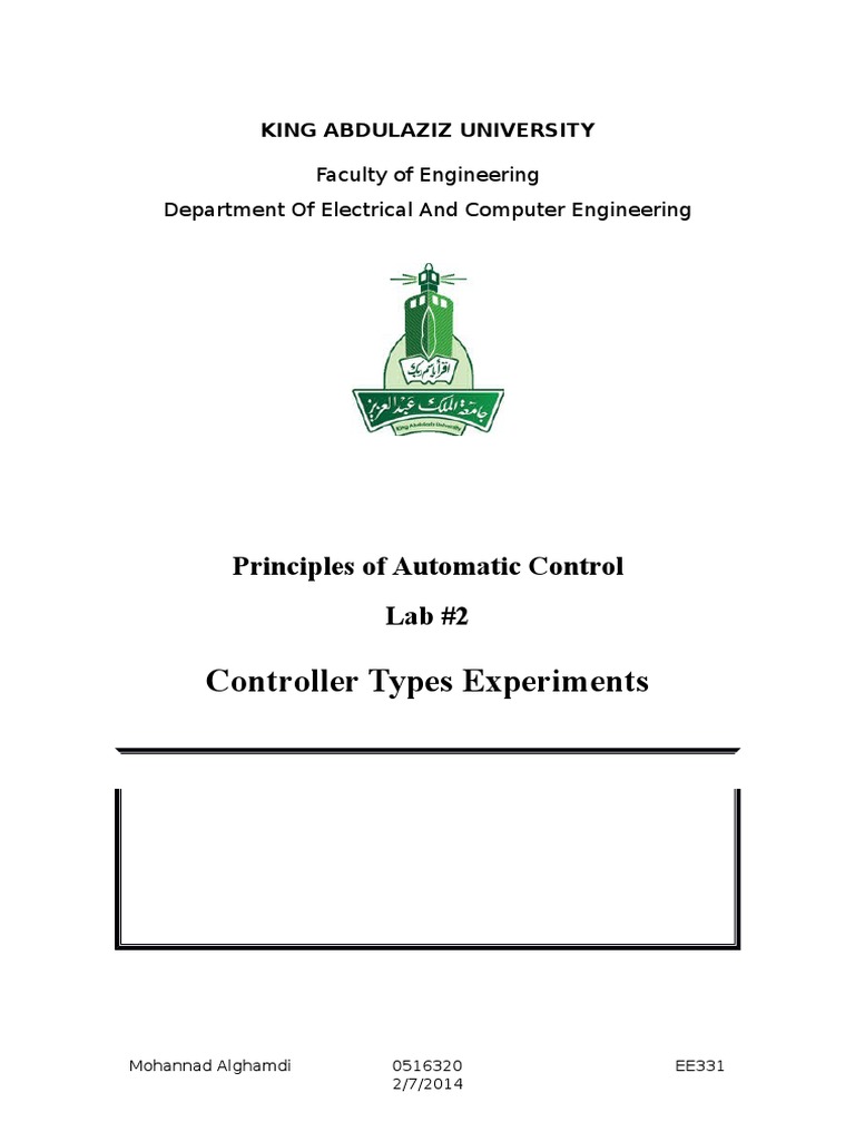 Controller Types Experiments: Principles of Automatic Control Lab #2 ...