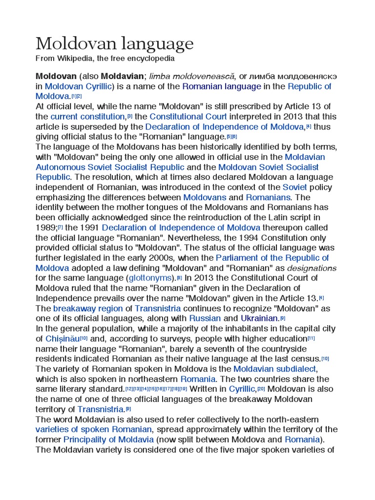 Moldovan language: Moldovan (also Moldavian; limba moldovenească, or ...