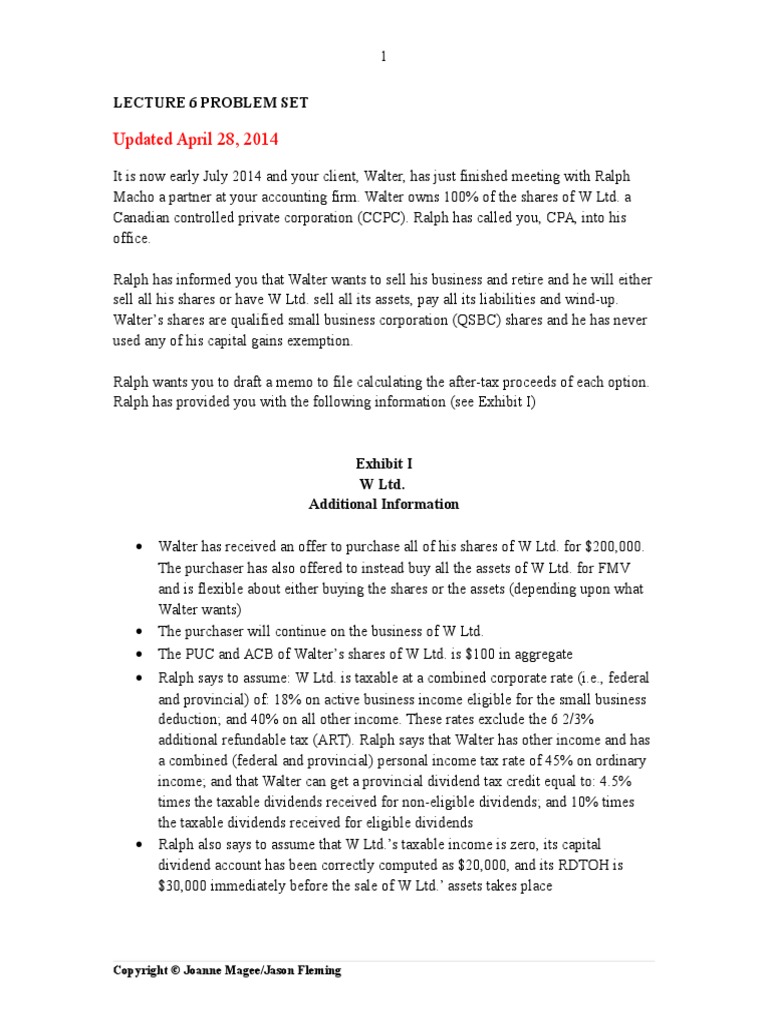 4562 Lecture 6 Problem Set | PDF | Capital Gains Tax | Dividend