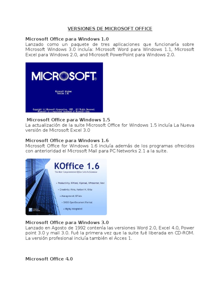 Versiones de Microsoft Office y Partes de Word | PDF | Microsoft ...