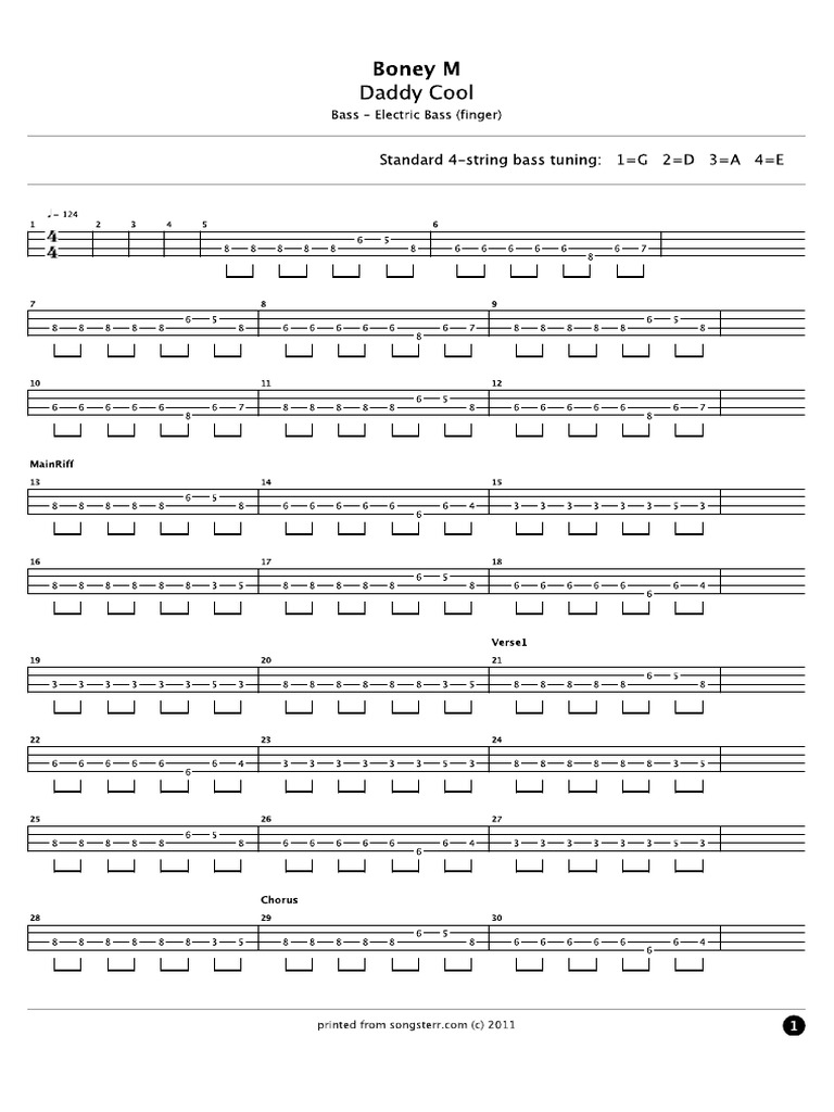 Boney M - Daddy Cool Bass Tab | PDF | Entertainment (General)