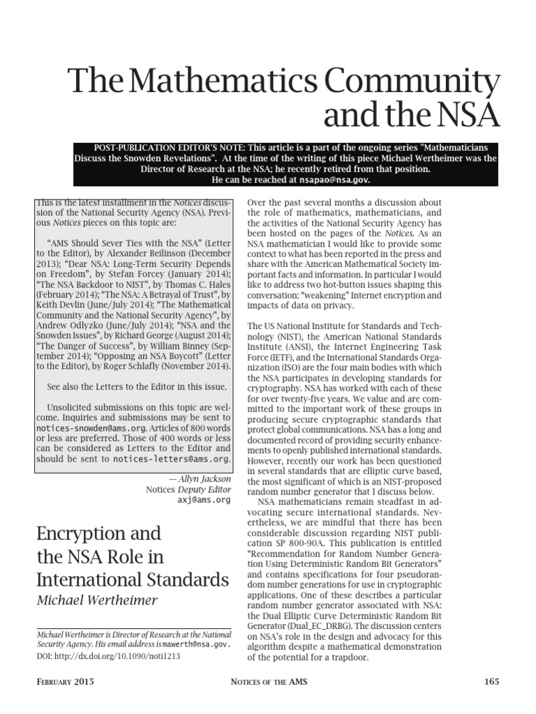 The Mathematics Community and The NSA | PDF | National Security Agency ...