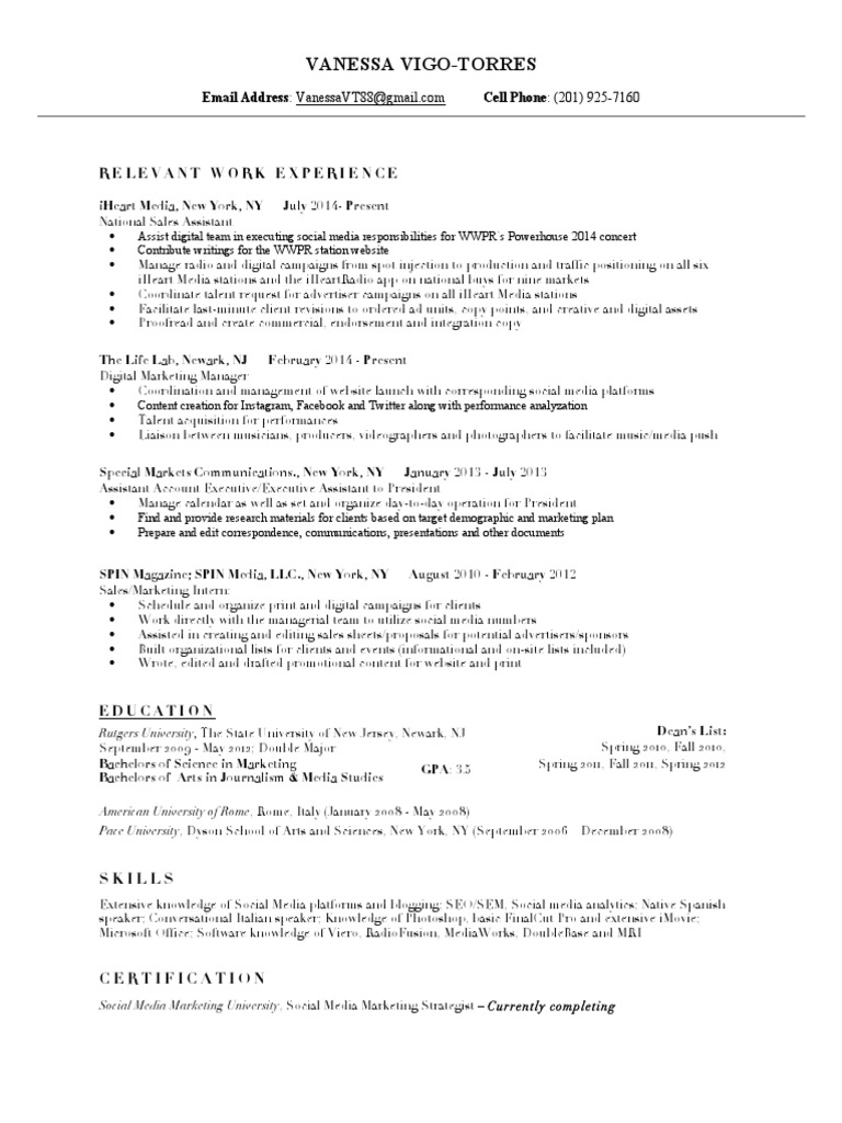 Resume2014 PDF | PDF | Advertising | Social Media