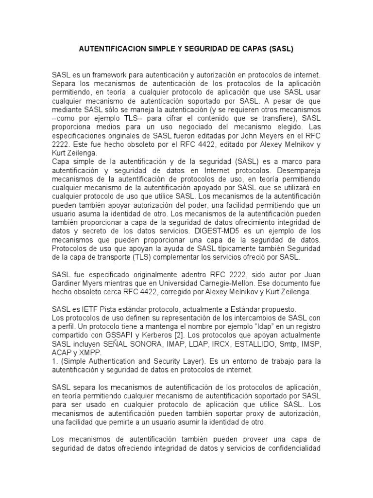 Autentificacion Simple y Seguridad de Capas (SASL) | PDF | Red de ...