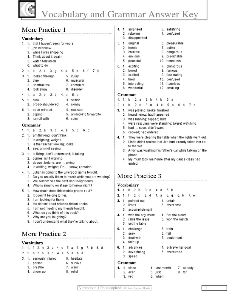 Unit 3 Grammar & Vocabulary Answer Key | PDF | Home & Garden