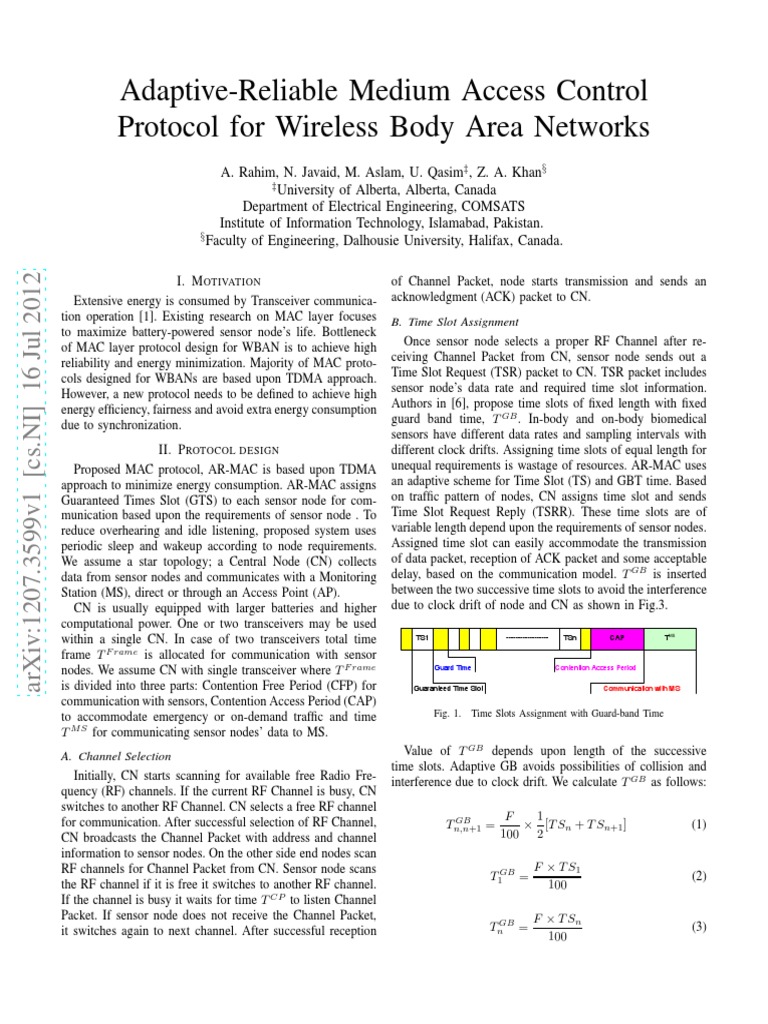 Adaptive-Reliable Medium Access Control Protocol For Wireless Body Area Networks | PDF | Network ...