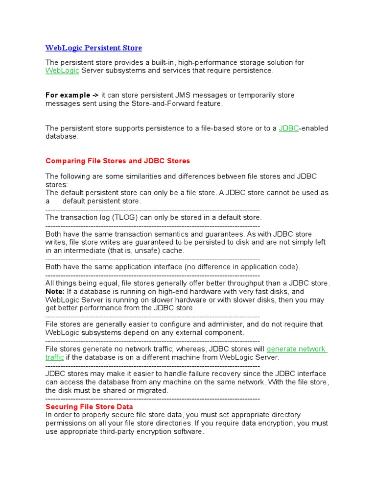 WebLogic Persistent Store | PDF | Databases | Computer File