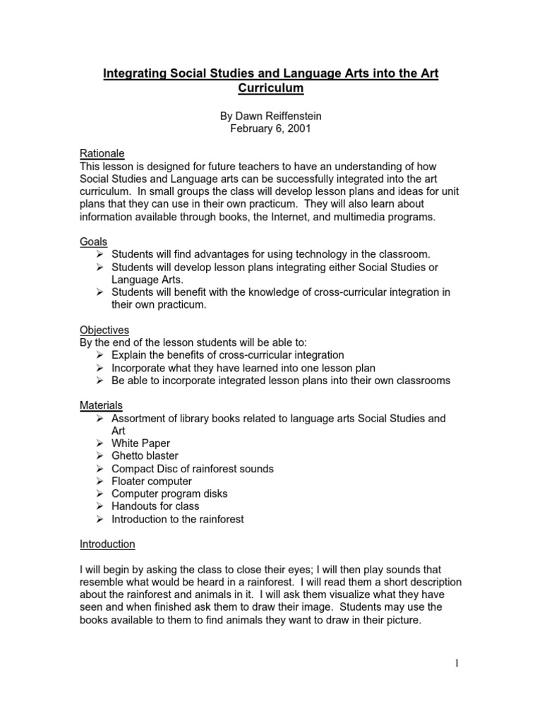 Integrating Social and Language Arts Into Art | PDF | Lesson Plan | Canada