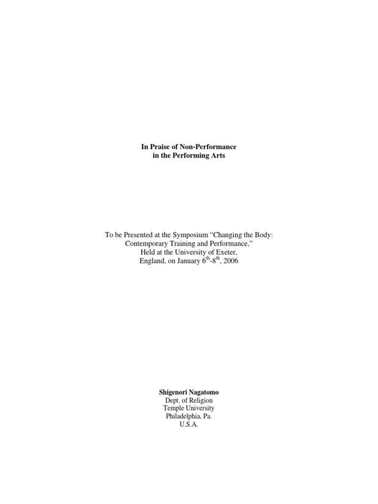 Non-Performance in Performing Arts | PDF | Meditation | Mind