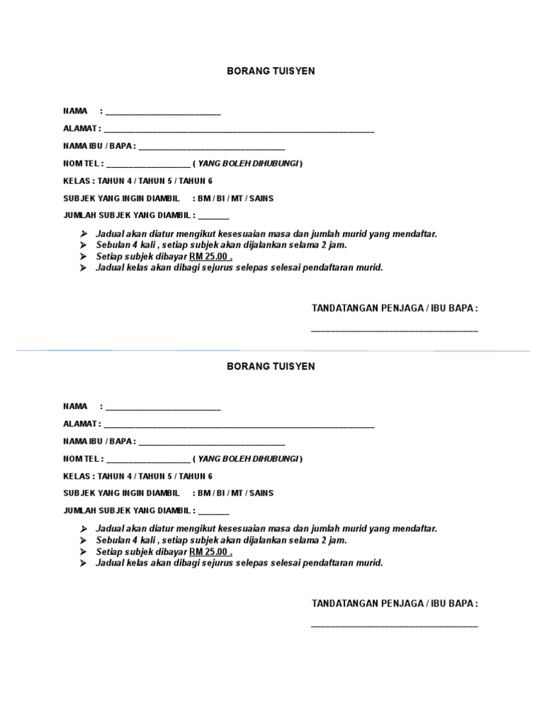 Borang Daftar Tuisyen | PDF