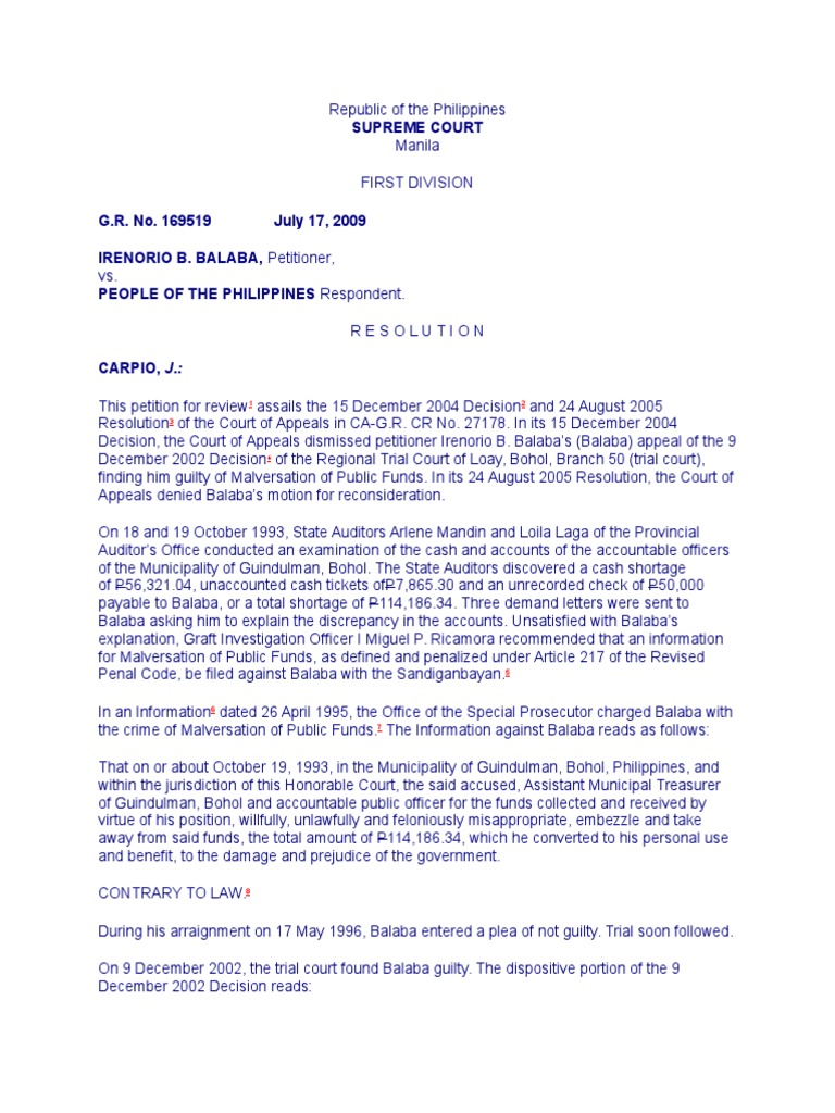 Balaba vs. People of The Philippines - G.R. No. 169519 | Download Free ...