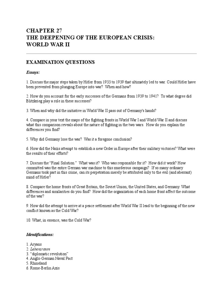 The Deepening of The European Crisis: World War Ii: Examination ...