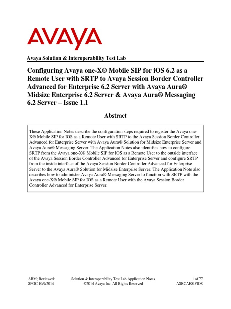 Avaya SBC For IOS PDF | PDF | Session Initiation Protocol | Port (Computer Networking)