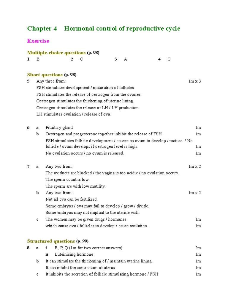 BkE1 Ch04 Sug Ans e | PDF | Luteinizing Hormone | Estrogen