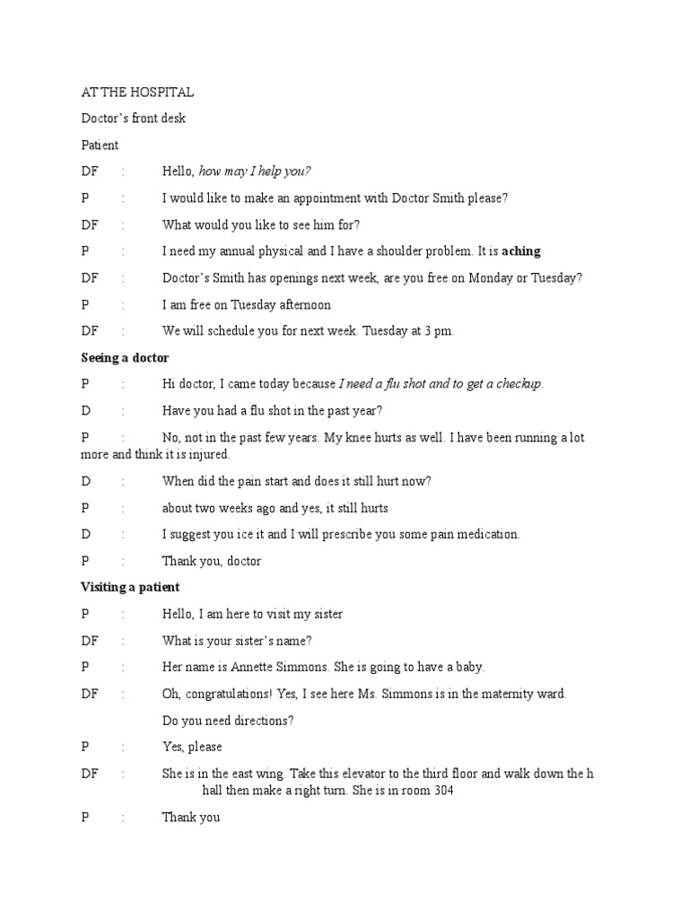 Doctor-Patient Conversations at Hospital | PDF | Clinical Medicine ...