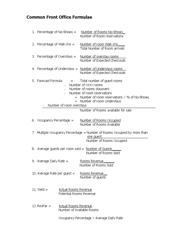 Common Front Office Formulas Explained | PDF | Career & Growth