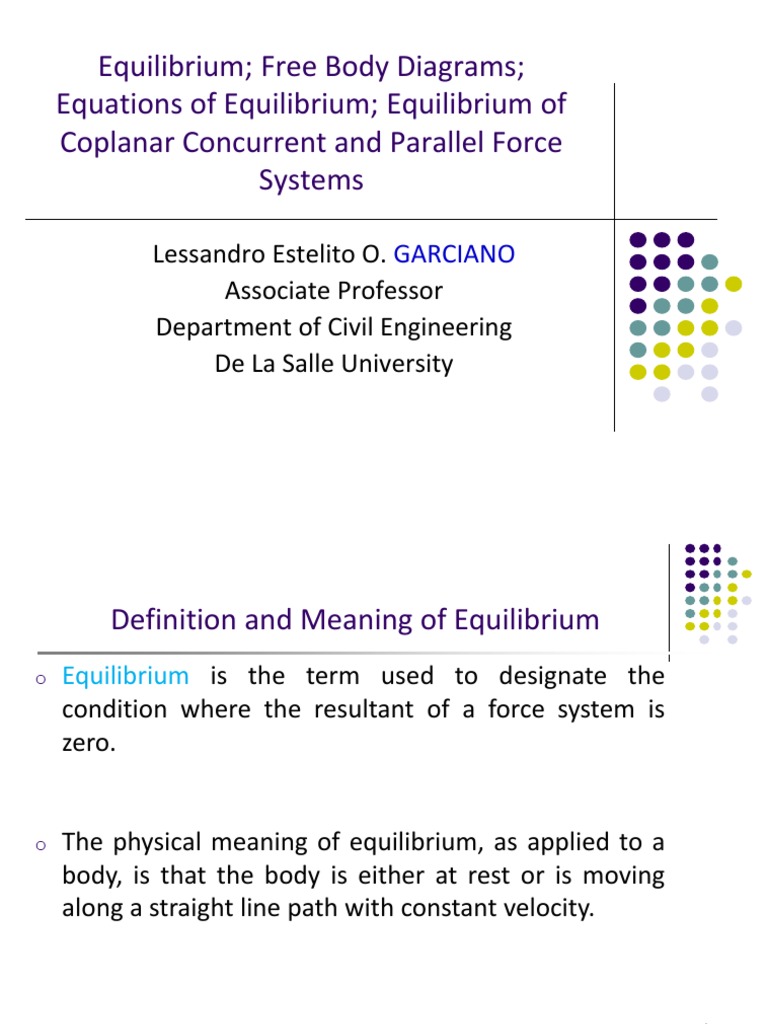 Equilibrium Free Body Diagrams Equations of Equilibrium Equilibrium of ...