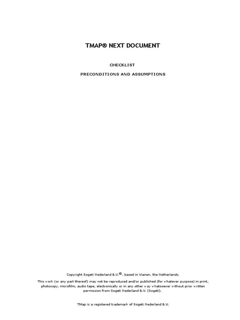 Checklist Preconditions and Assumptions | PDF | System | Expert