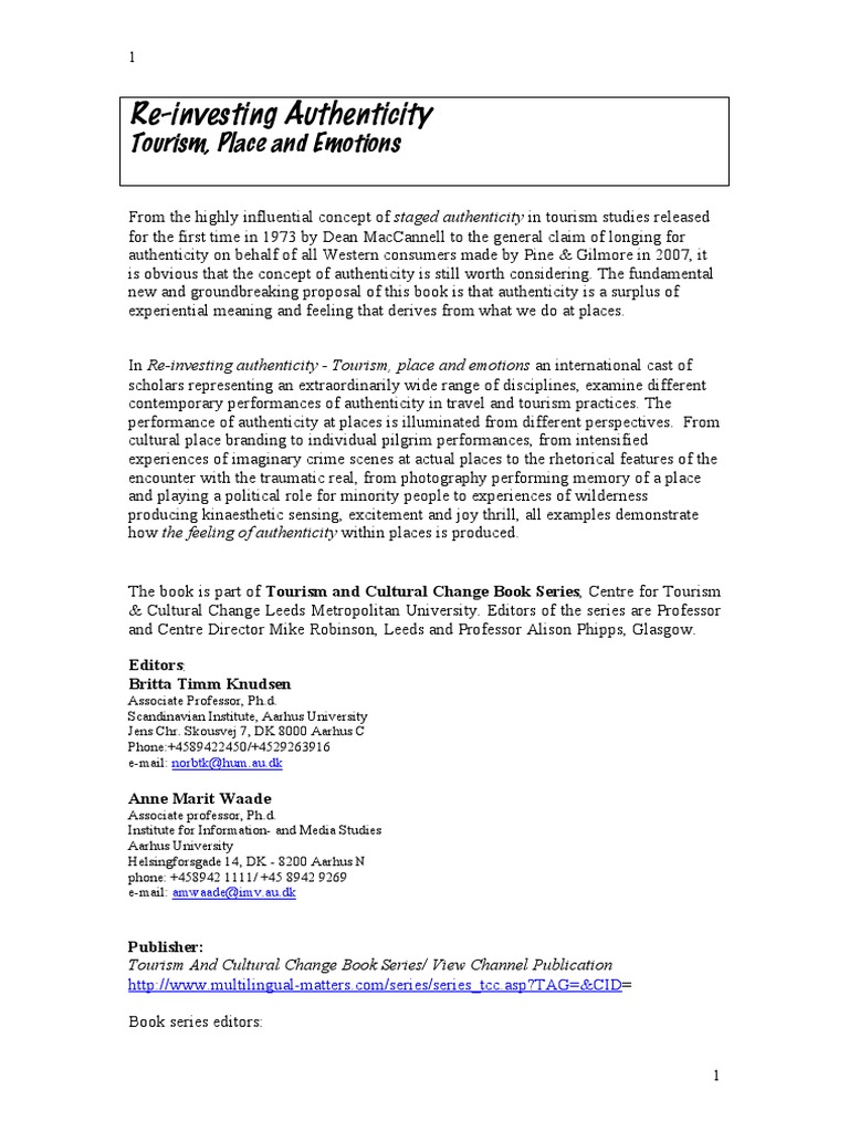 Re-Investing Authenticity: Tourism, Place and Emotions | PDF | Tourism ...