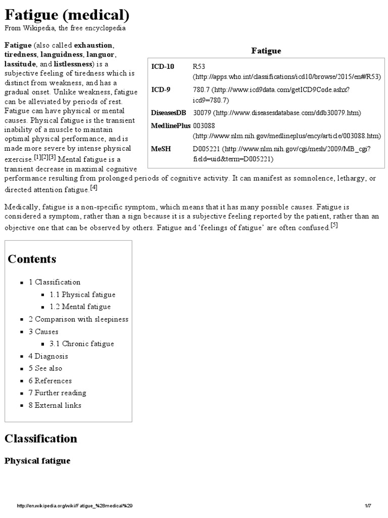 Fatigue (Medical) - Wikipedia, The Free Encyclopedia | Fatigue (Medical ...