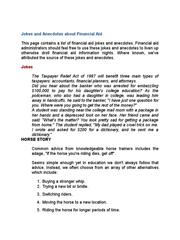 Jokes and Anecdotes About Financial Aid | Download Free PDF | Student ...