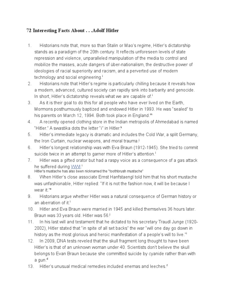 72 Interesting Facts About Hitler | PDF | Adolf Hitler | Nazi Germany
