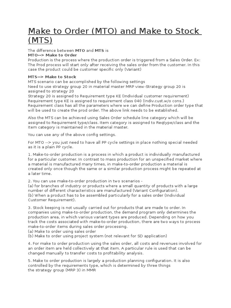 Make To Order (MTO) and Make To Stock (MTS) | PDF | Accountability ...