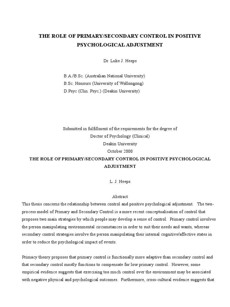 The Role of Primary-Secondary Control in Positive Psychological | PDF ...