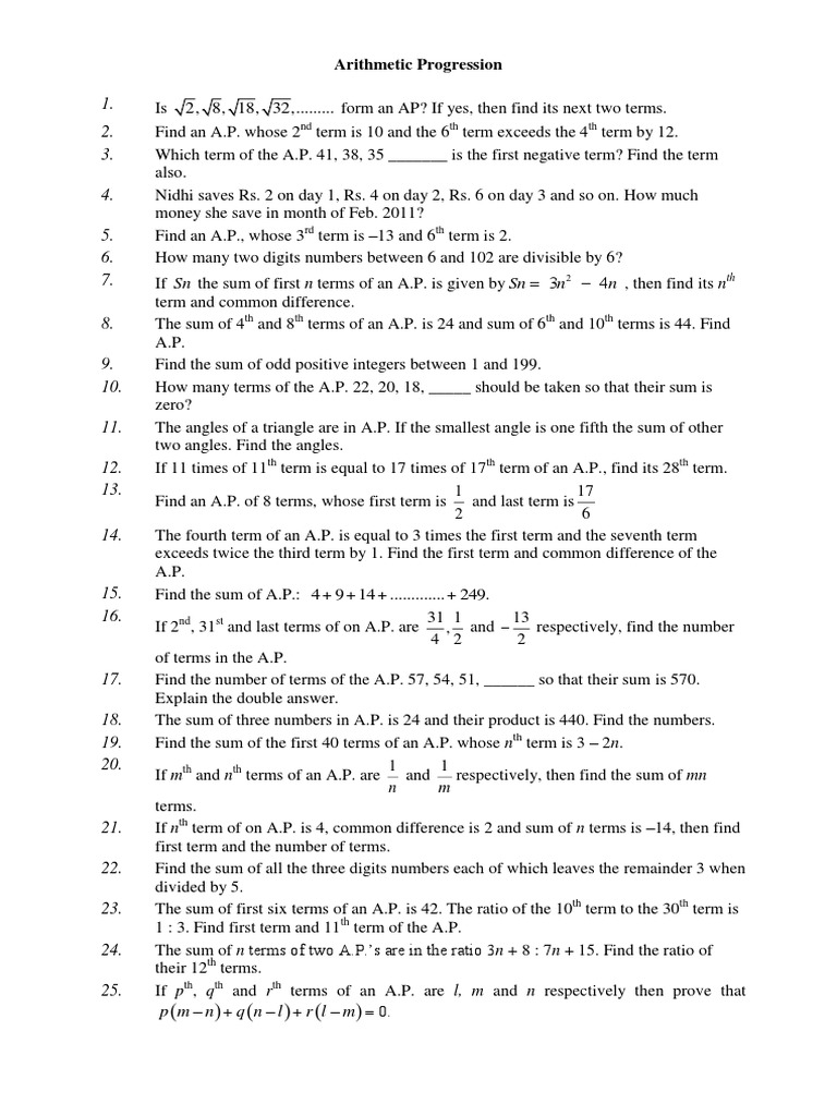 Arithmetic Progression | PDF | Summation | Mathematical Notation