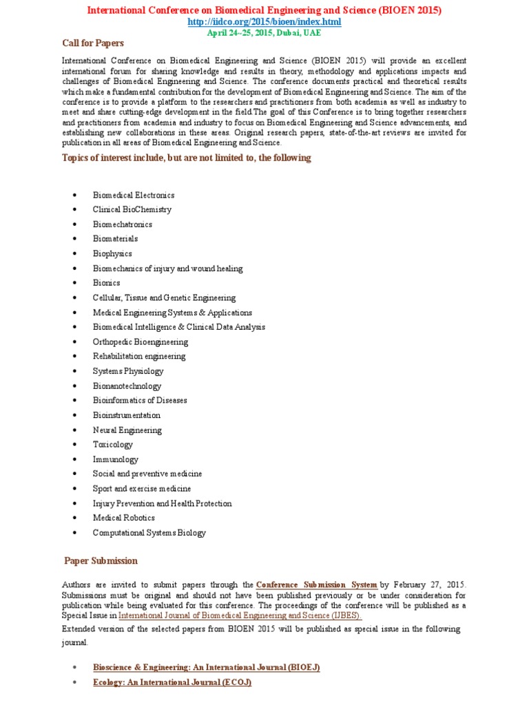 Call For Papers: April 24 25, 2015, Dubai, UAE | PDF | Biomedical ...