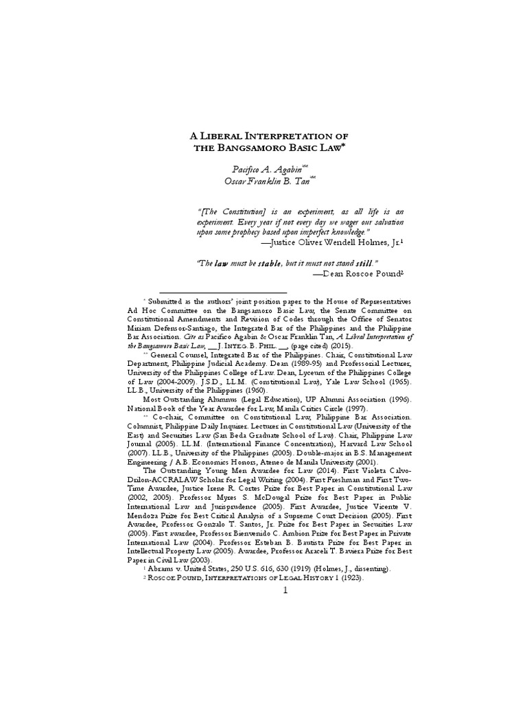 Liberal Interpretation of Bangsamoro Law | PDF | Judiciaries | Loans