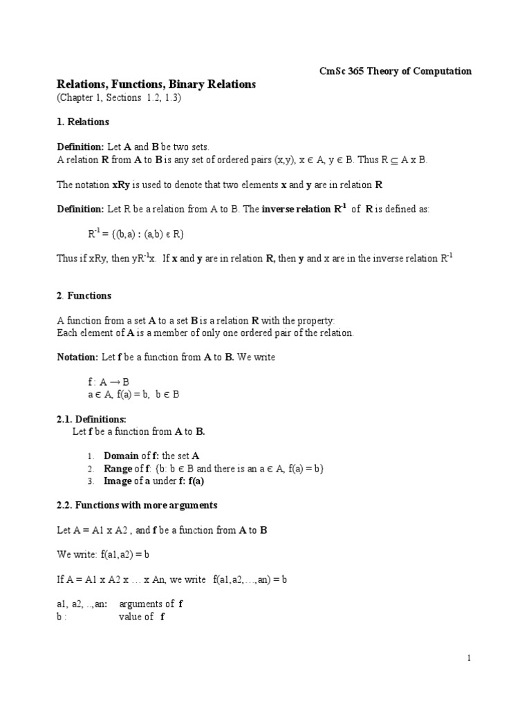 Relations, Functions, Binary Relations | PDF | Function (Mathematics ...