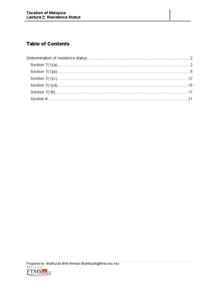 Lecture 2 - Residence Status (Latest) | PDF | Taxation In The United ...