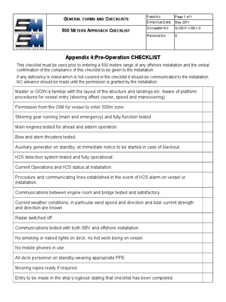 Q OD F V 08 500 Meter Zone Checklist | PDF