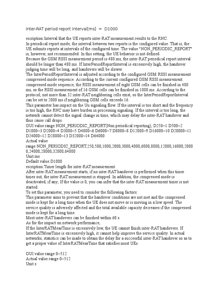 Inter-RAT Period Report Interval (MS) D1000 | PDF | Frequency | Gsm