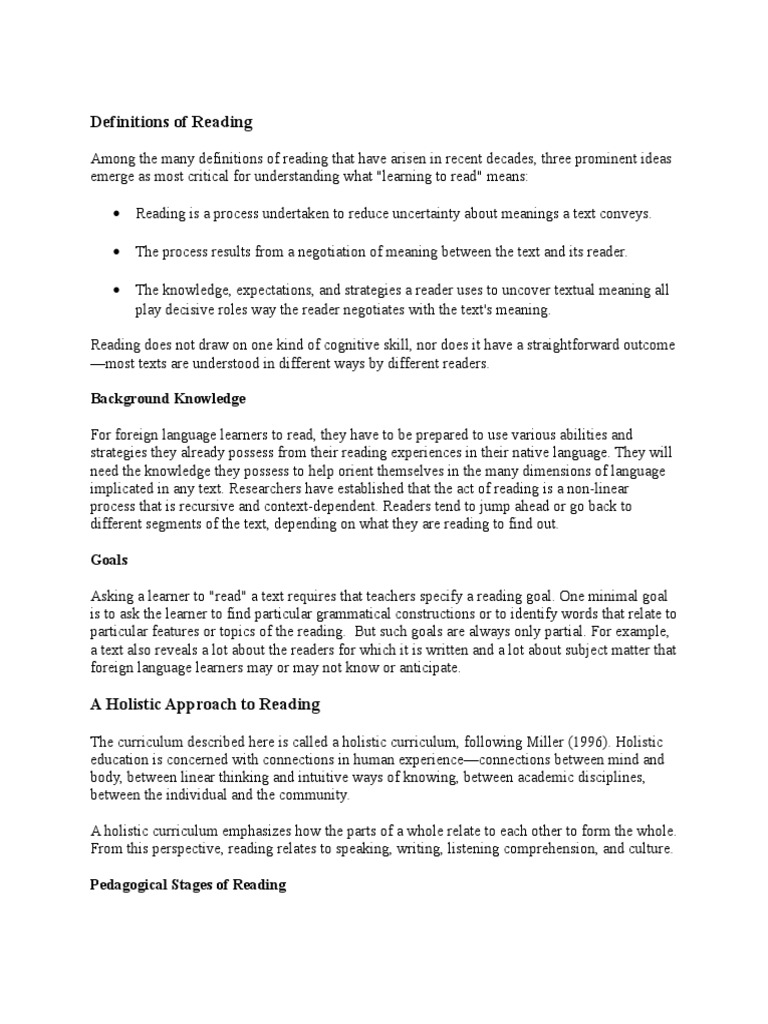 Definitions of Reading | PDF | Reading (Process) | Reading Comprehension