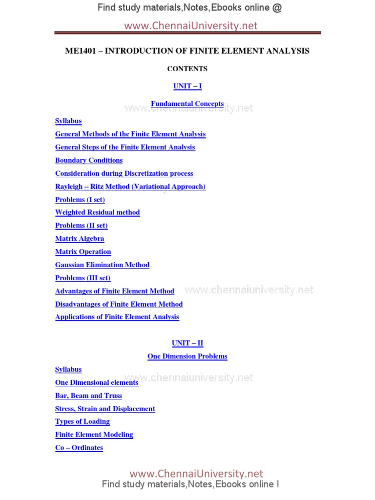 Me2353 Finite Element Analysis Lecture Notes Pdf