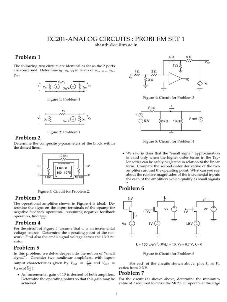 Ec201-Analog Circuits: Problem Set 1 | PDF | Amplifier | Electrical Circuits