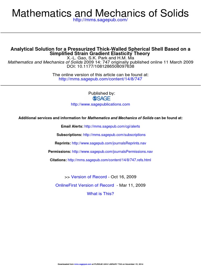 Mathematics and Mechanics of Solids 2009 Gao 747 58 | PDF | Elasticity ...