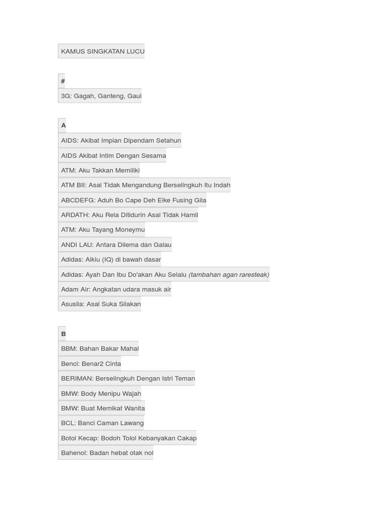Kamus Singkatan Lucu | PDF