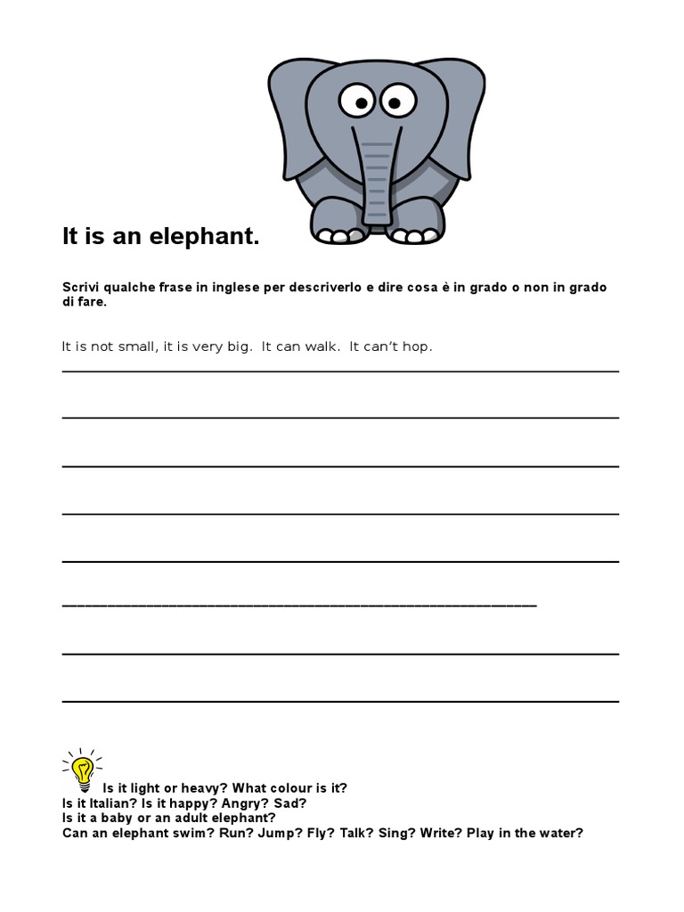 It Is An Elephant ESL Kids Worksheet | PDF | Language Arts & Discipline ...