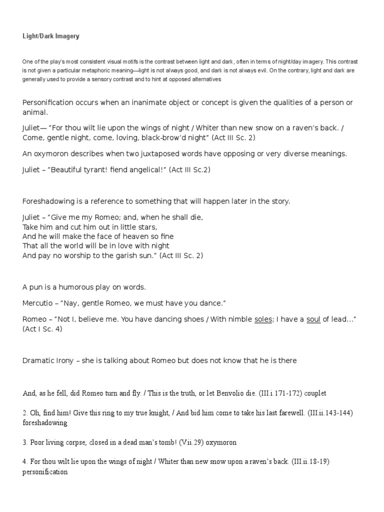 Literary Devices From Romeo and Juliet | PDF | Characters In Romeo And ...